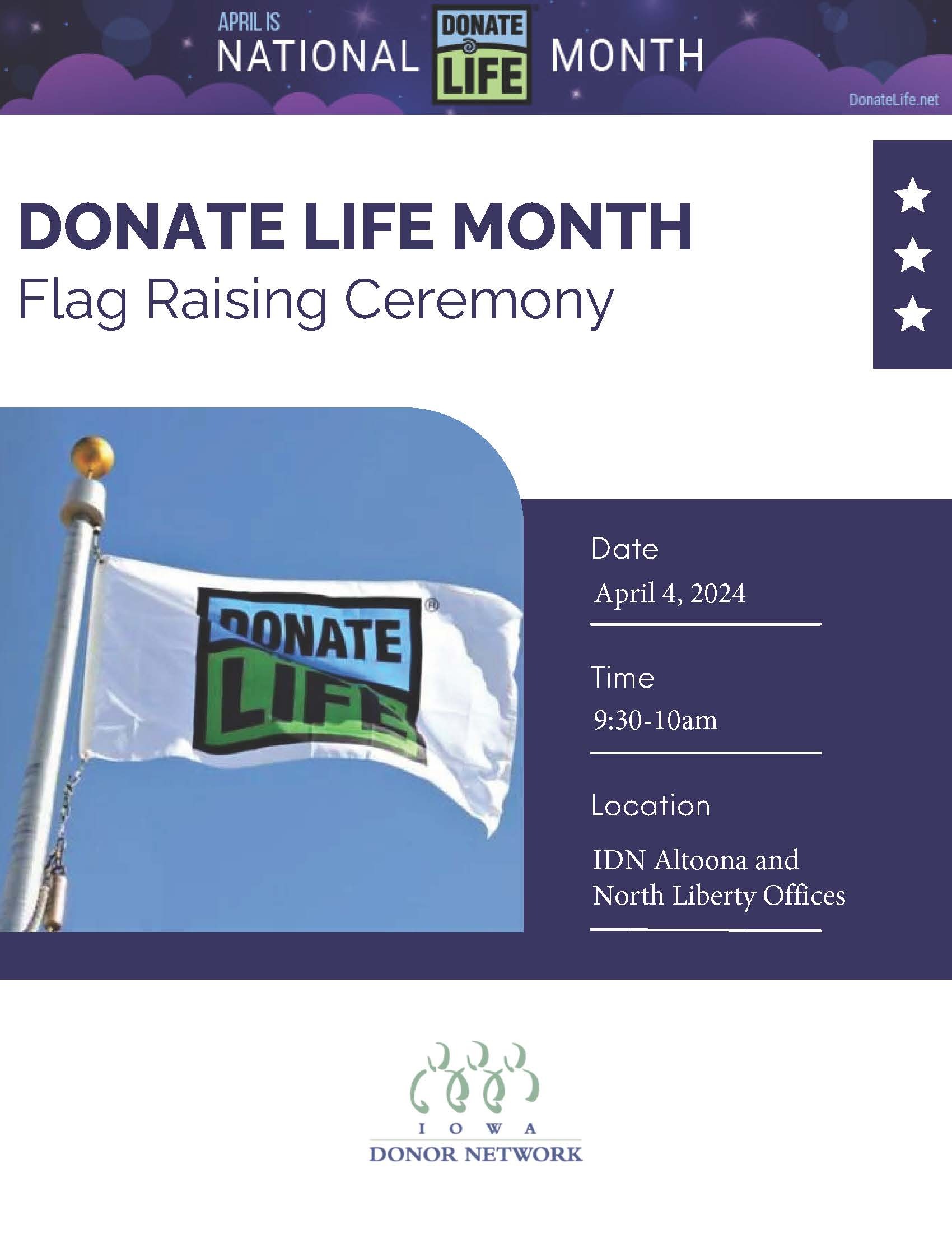 Donate Life Month Flag Raising Ceremony | Iowa Donor Network